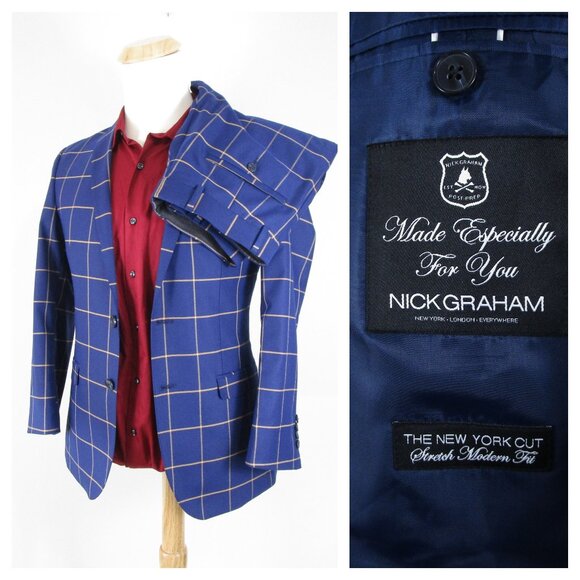 Nick Graham | Suits & Blazers | Nick Graham Mens Blue Check Plaid New ...